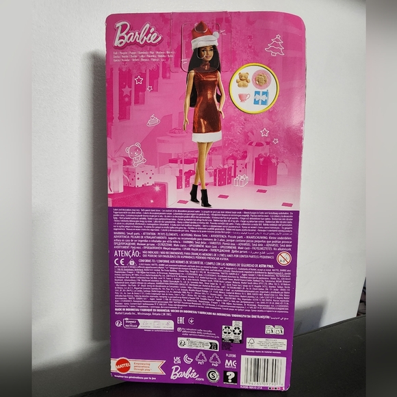 Mattel | Toys | Mattel 225 Barbie Santa Doll Brown Hair Christmas Red ...